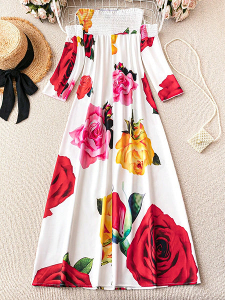 Unity Women’s Floral Print Vacation Dress With Off Shoulder Design ...